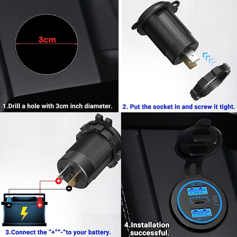 12V USB Einbau Steckdose USB 3.0 + USB C - E-CrossStu GmbH